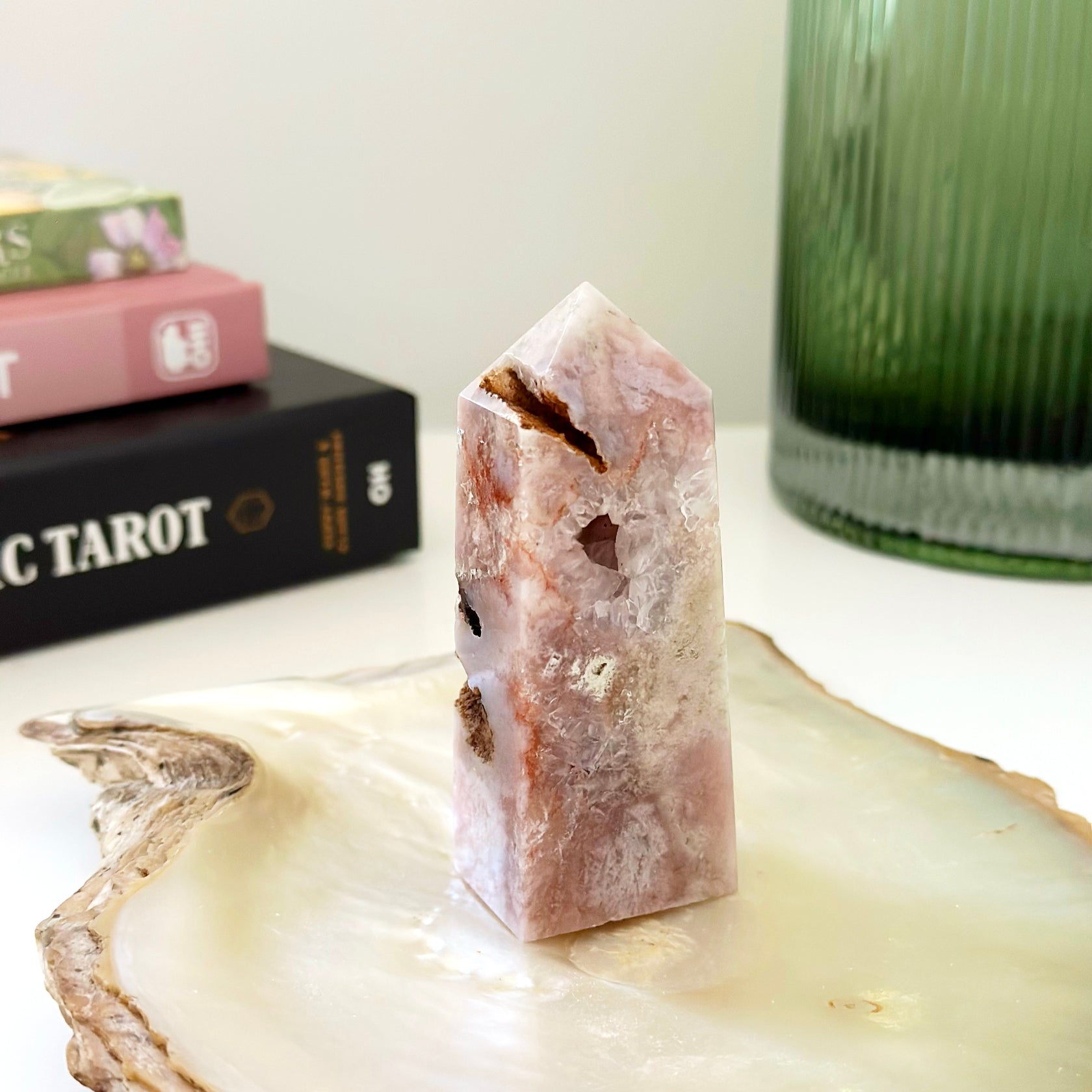 Pink Amethyst and Flower Agate Pillar – Moonshadow Crystal